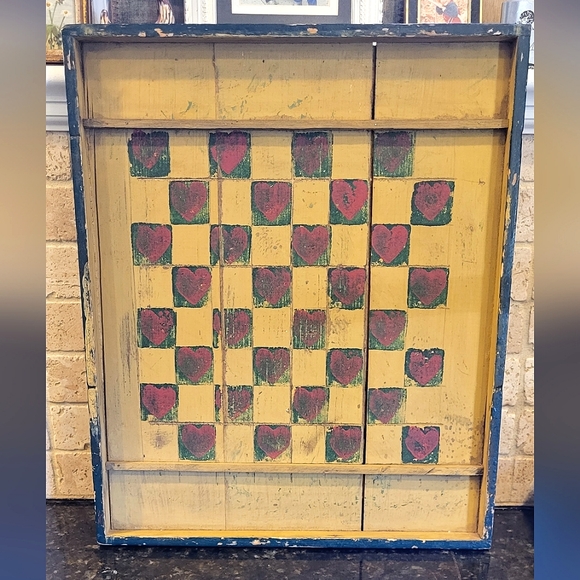 Art | Vintage Rustic Handmade Checkerboard Cream With Green Checkers ...